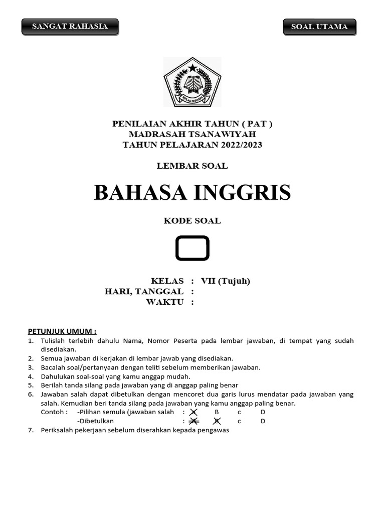 SOAL PAT BAHASA INGGRIS KELAS 7 2022-2023 | PDF | Room | Home