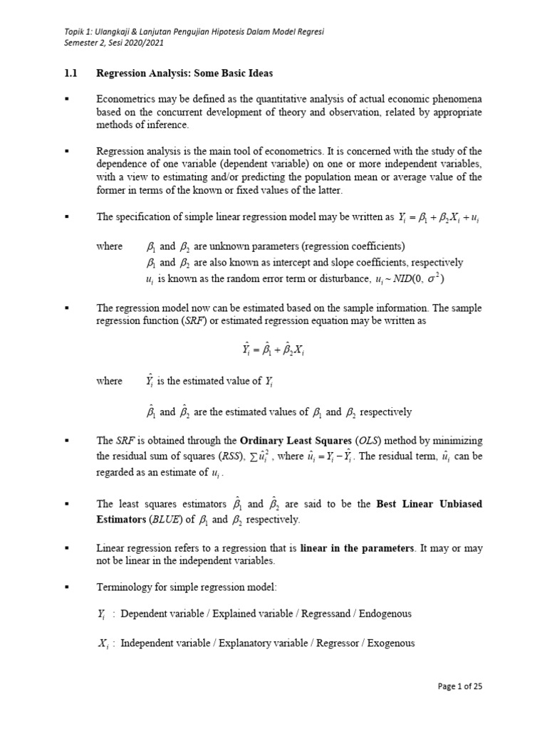 Nota Topik 1 | PDF | Regression Analysis | Ordinary Least Squares