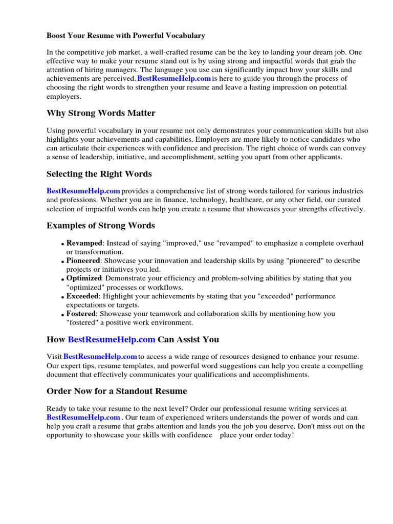 Strong Words To Use in A Cover Letter | PDF | Résumé | Recruitment