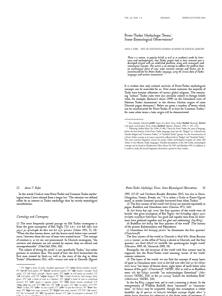 Proto Turkic Mythologic Terms Some Etymo | PDF | Languages Of Asia ...