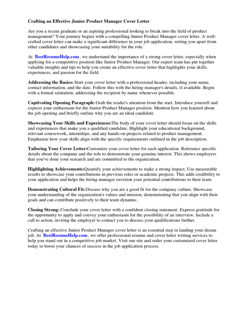 Junior Product Manager Cover Letter Guide | PDF | Résumé | Digital ...