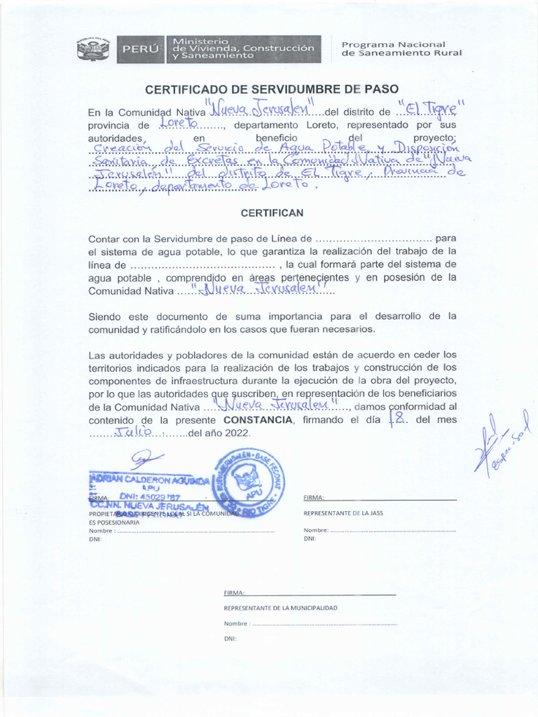 Formato Anexo #16A - Certificado de Servidumbre de Paso | PDF