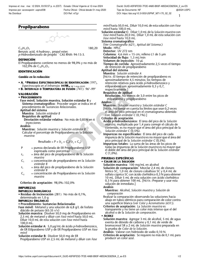 Propilparabeno | Descargar gratis PDF | Ácido clorhídrico | Ciencias ...