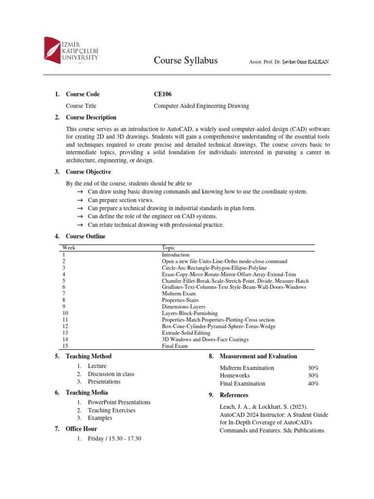 Ce106 Course Syllabus | PDF | Technical Drawing | Auto Cad