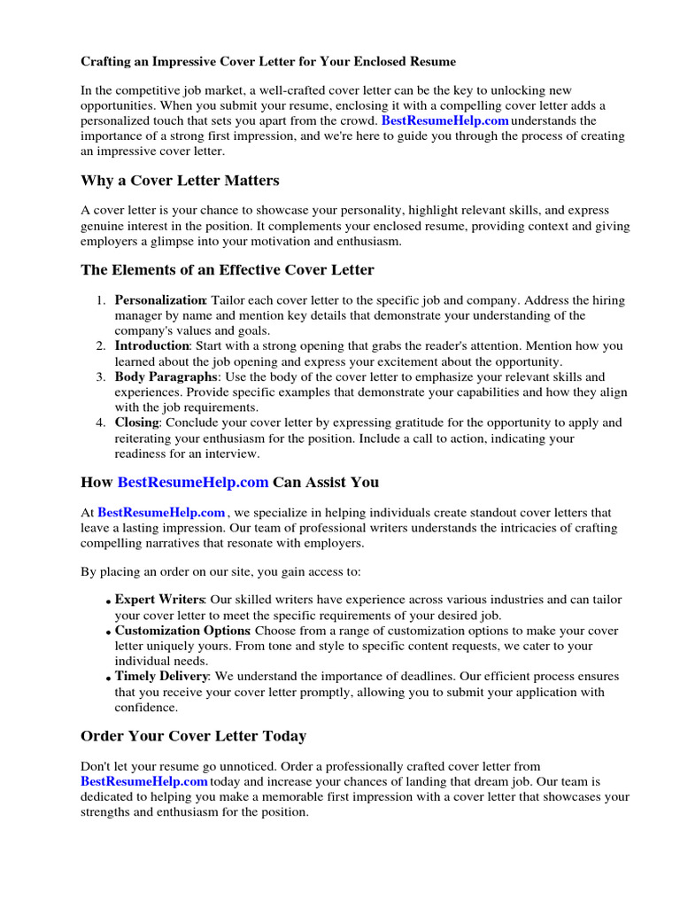 Cover Letter Enclosed Resume | PDF | Career & Growth | Business