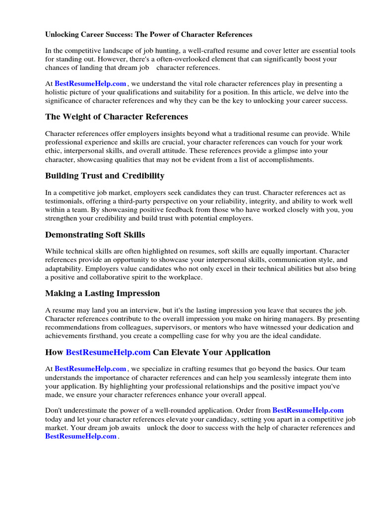 Character References For Resume | PDF | Résumé