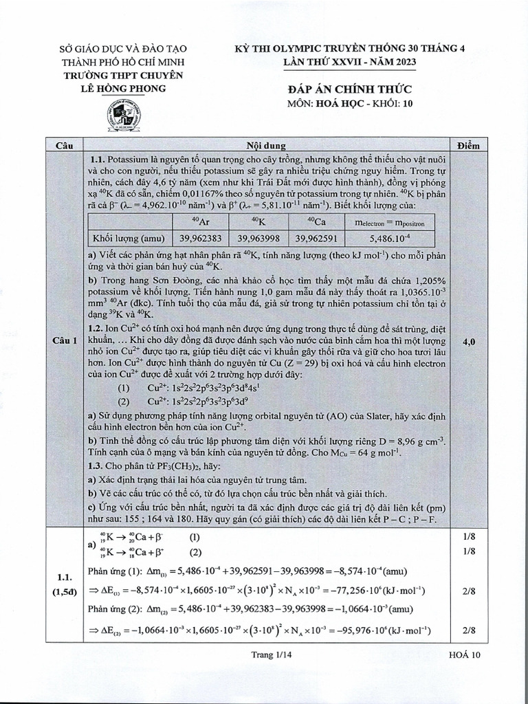 Olp2023 Hoa10 Hdcham Chinhthuc | PDF
