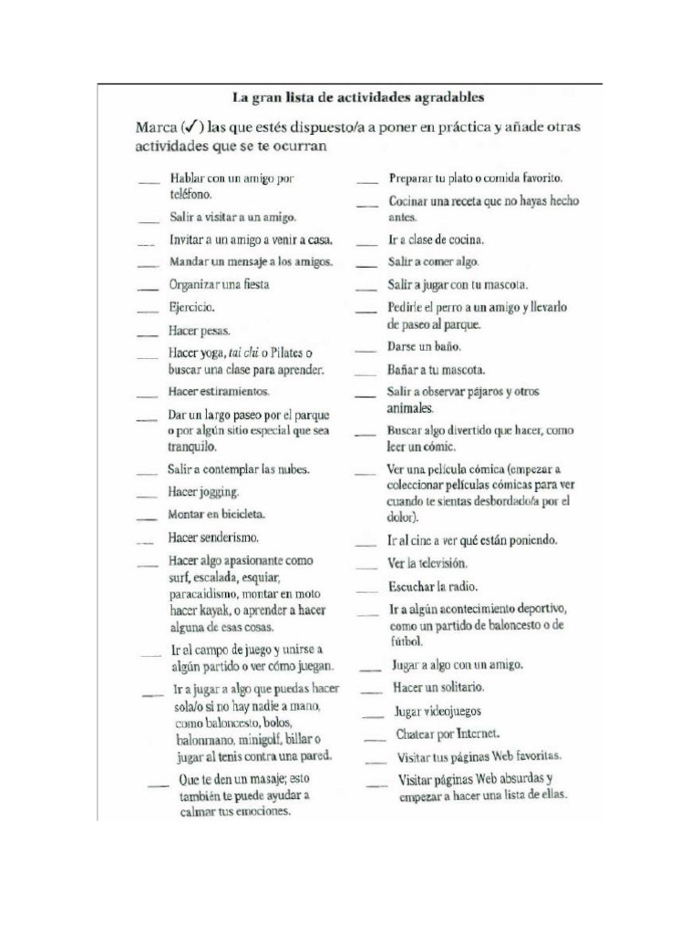 La Gran Lista de Actividades Agradables | PDF