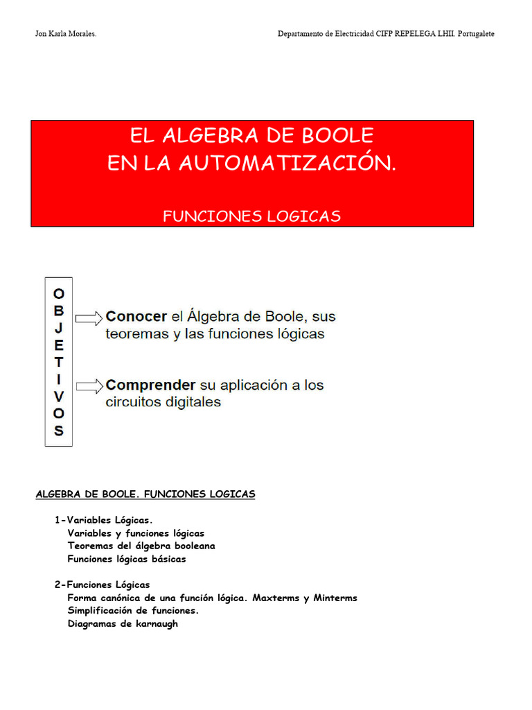 El Algebra de Boole en La Automatización y Autómata LOGO. (Alumnos) | PDF | Puerta lógica ...