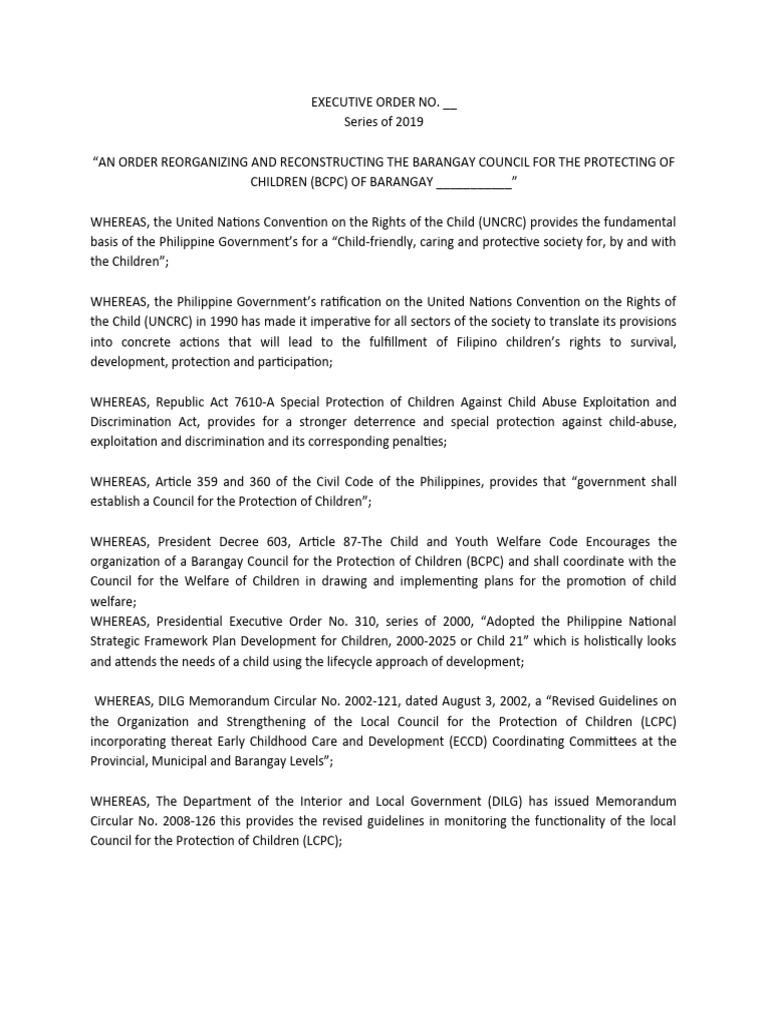 BCPC Eo 2021 or Earlier | PDF | Convention On The Rights Of The Child ...