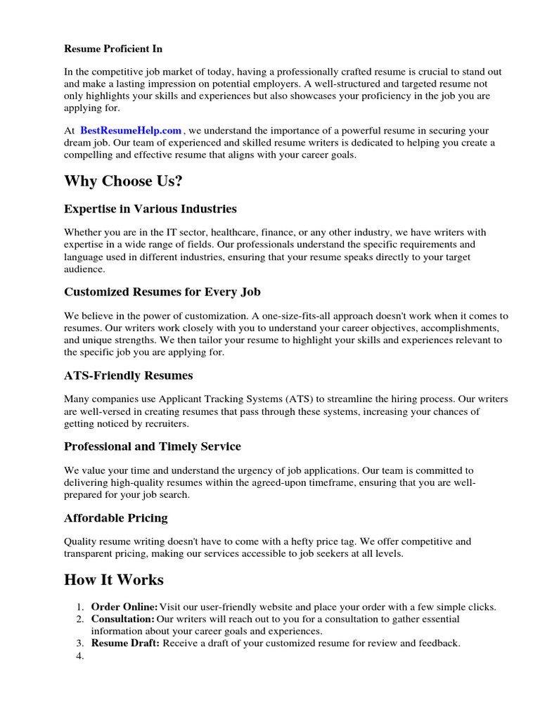 Resume Proficient in Microsoft Word | PDF | Résumé | Microsoft Excel