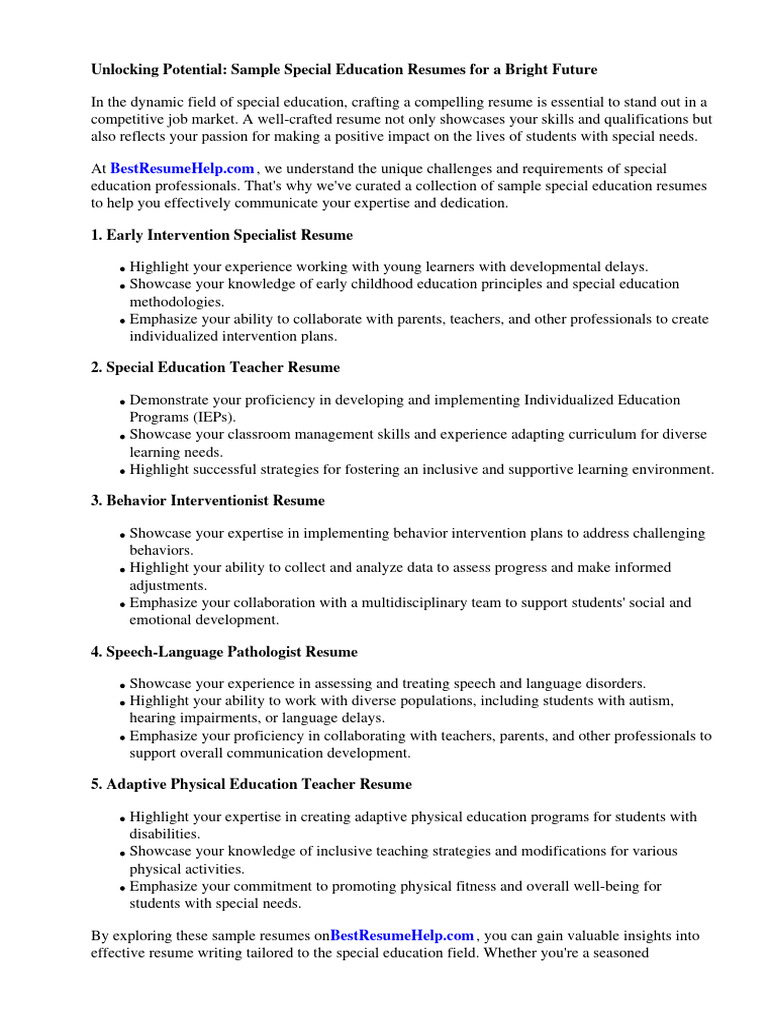 Sample Special Education Teacher Resume | PDF | Special Education ...