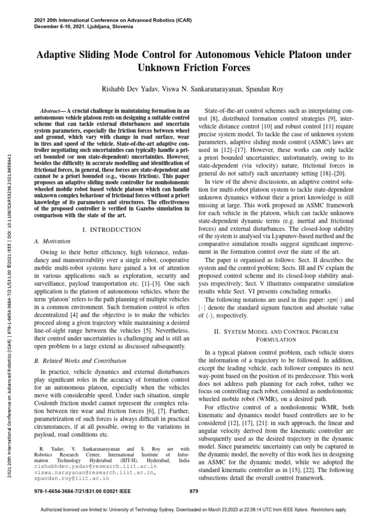 01.15.01 Adaptive Sliding Mode Control For Autonomous Vehicle Platoon Under Unknown Friction ...