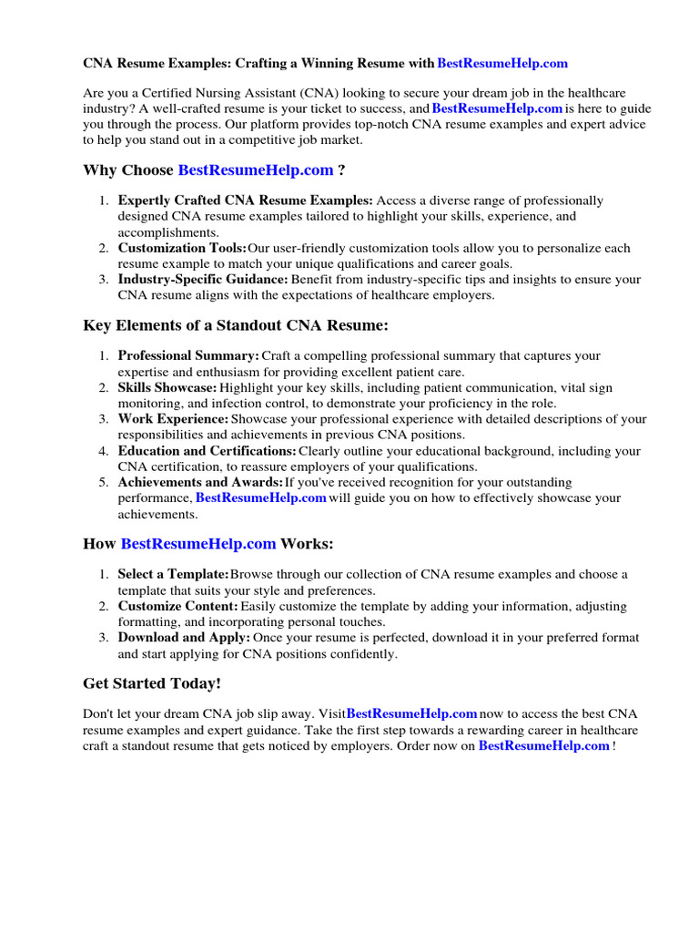 Cna Resume Examples With Experience | Download Free PDF | Résumé | Nursing