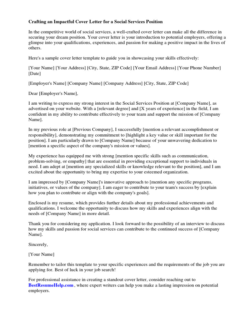 Sample Cover Letter For Social Services Position | Download Free PDF ...