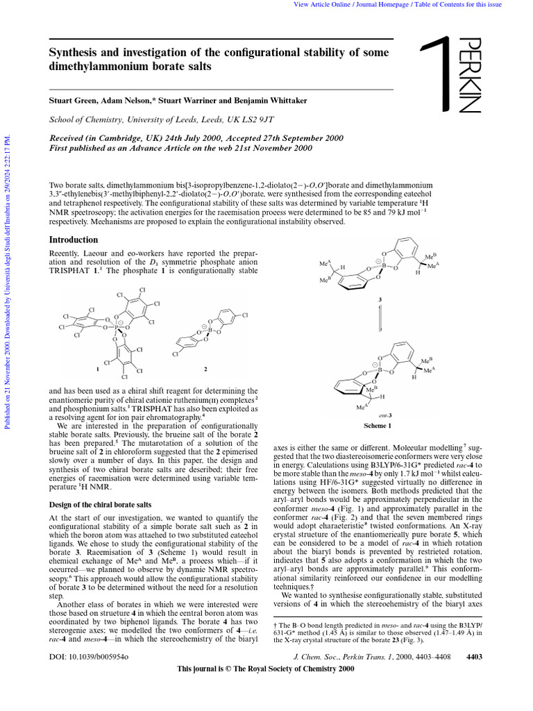 J. Chem. Soc., Perkin Trans. 1, 2000 - Borato Chirale | Download Free PDF | Conformational ...