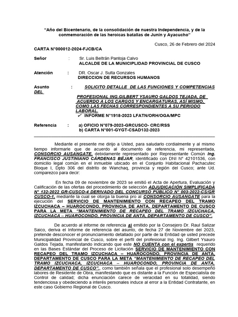 Carta 14 Carta Municipalidad de Cusco | PDF | Gobierno