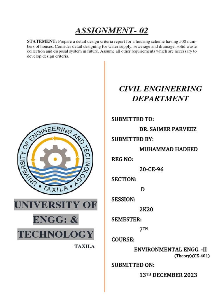 20 CE 96 EE II Assignment 3 | PDF | Sanitary Sewer | Sewage