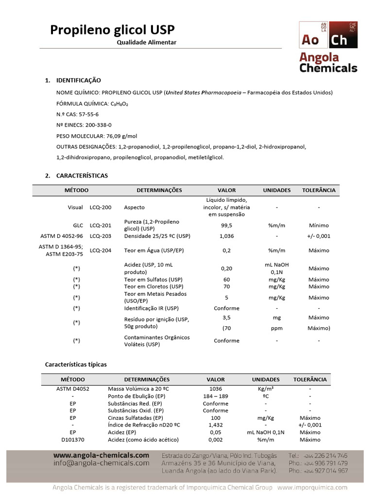 Propileno Glicol USP: Características e Aplicações | PDF | Substancias ...