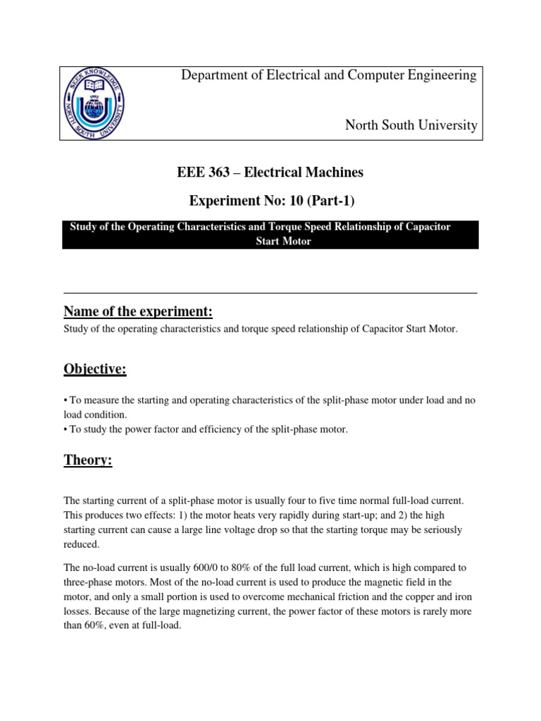 EEE363 (Exp 10) Study of The Operating Characteristics and Torque Speed ...