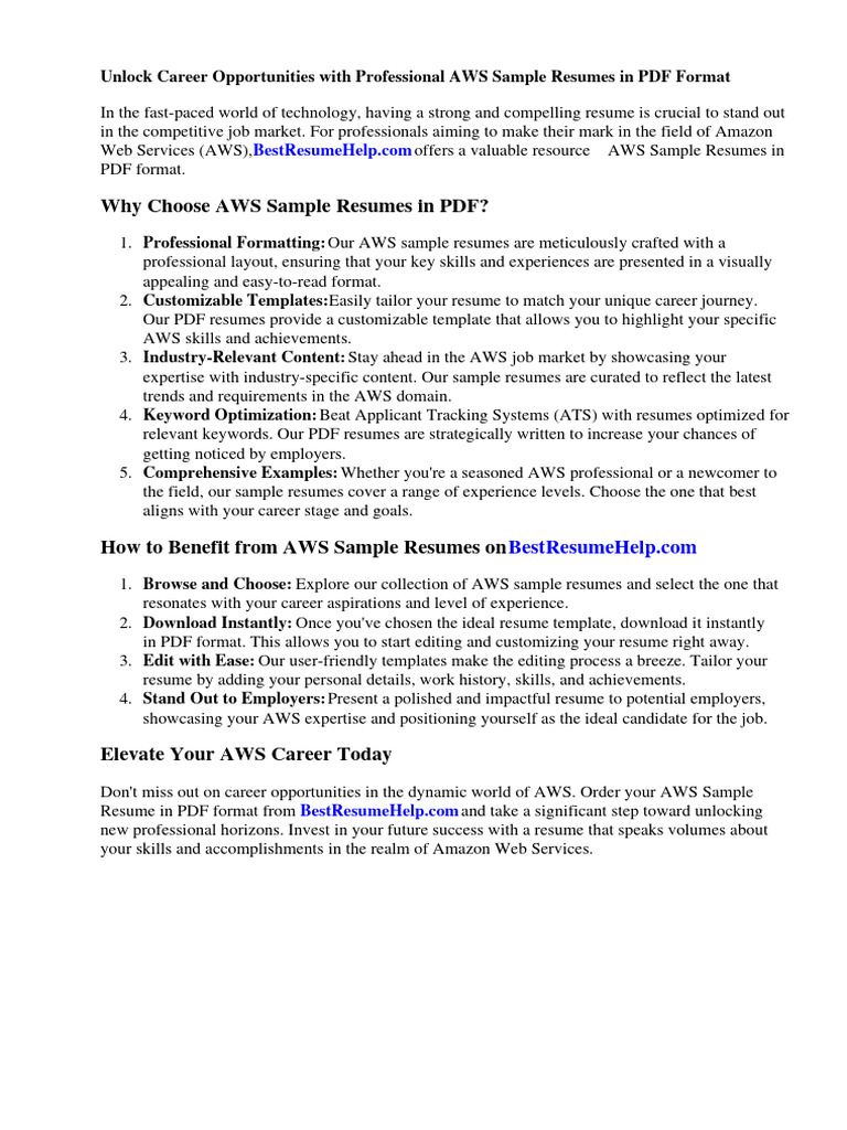 Aws Sample Resumes PDF | PDF | Cloud Computing | Amazon Web Services
