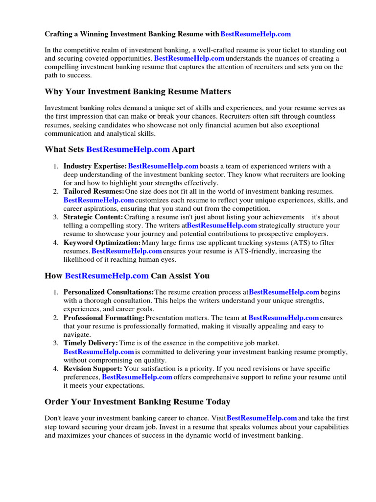 Investment Banking Resume Template | PDF | Résumé | Investment Banking