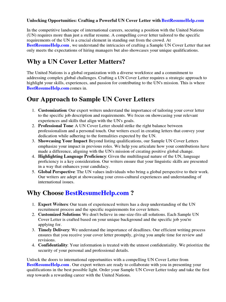 Sample Un Cover Letter | PDF | Résumé | Experience