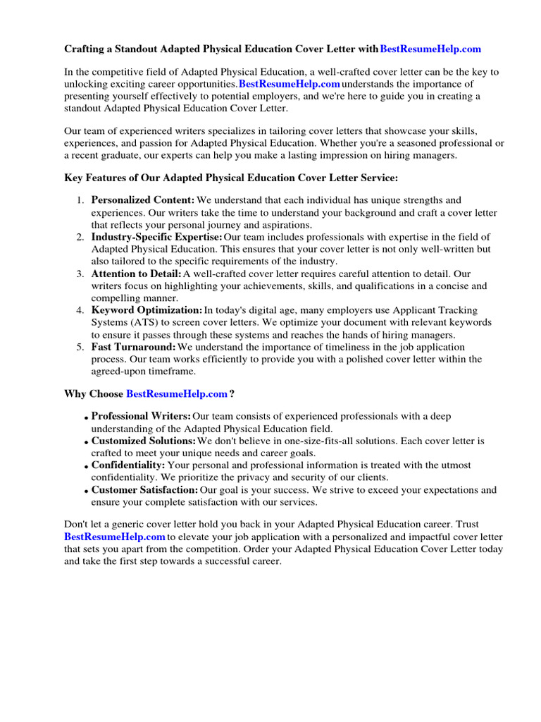 Adapted Physical Education Cover Letter | PDF | Teachers | Physical ...