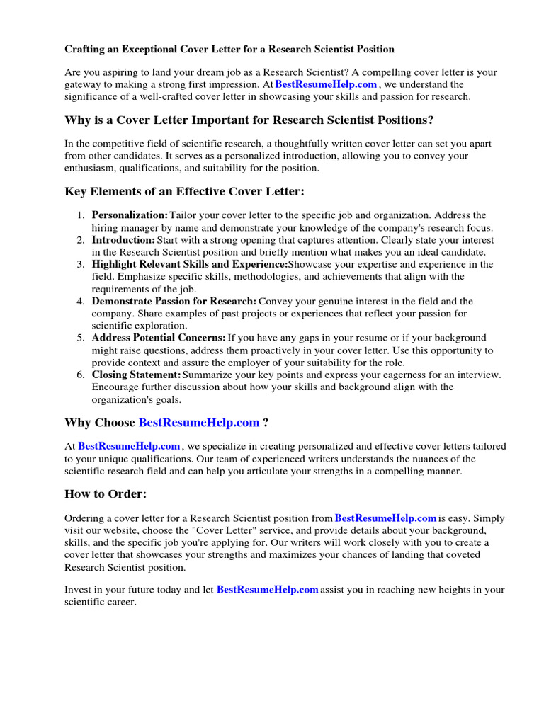 Cover Letter Research Scientist | PDF | Résumé | Experience