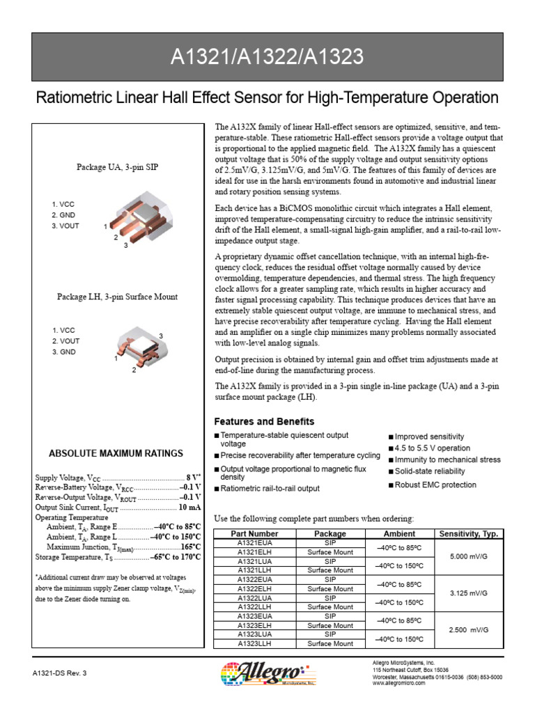 Ratiometric Linear Hall Effect Sensor For High-Temperature Operation | PDF | Amplifier | Electronics
