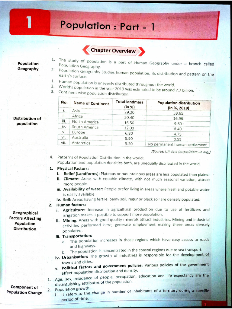 Geo 12th CHP 1 Population - Part-1 Target Que & Ans | PDF