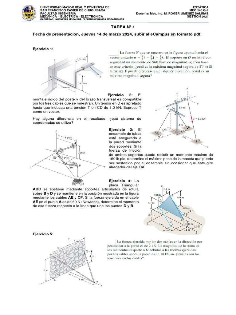 Tarea 1 Estatica MEC 240 | PDF | Vector Euclidiano | Fricción