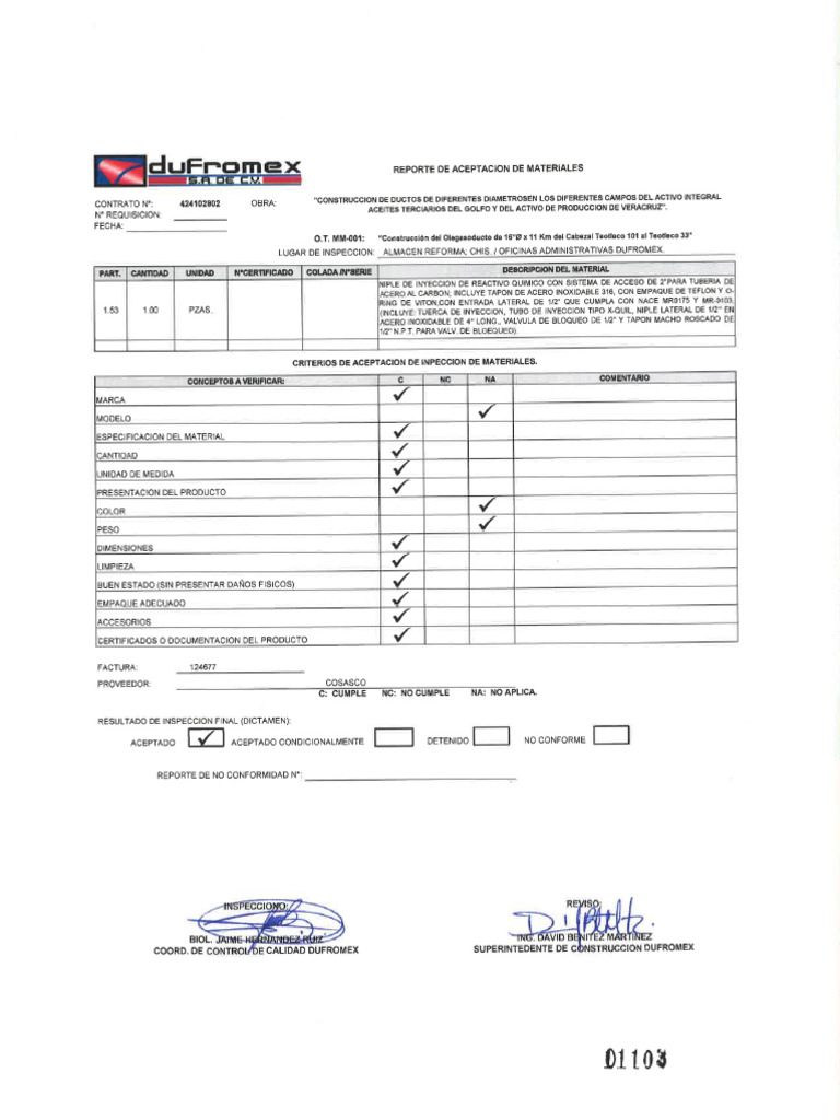 Reporte Aceptacion Cosasco | PDF