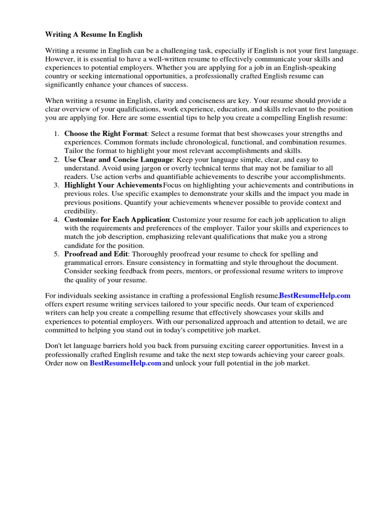 Crafting an Effective English Resume | PDF | Résumé | English Language