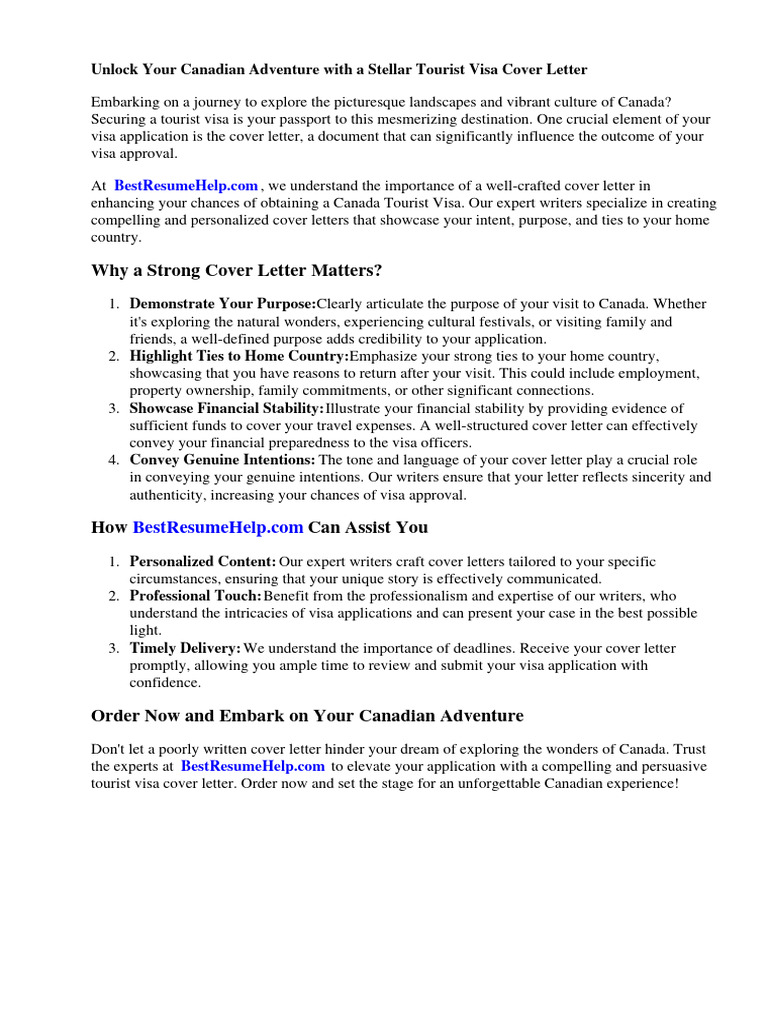Canada Tourist Visa Cover Letter Guide | PDF | Travel Visa | Passport