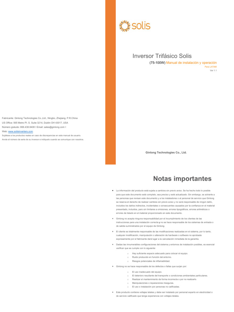 Solis Manual (75-100) K 5G USA V1,1 | Descargar gratis PDF | Ingenieria Eléctrica | Inversor de ...