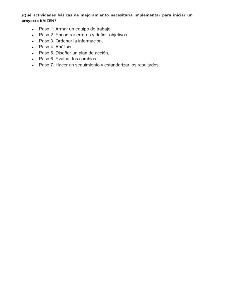 IMPRIMIR- Implementar Para Iniciar Un Proyecto KAIZEN | PDF | Información