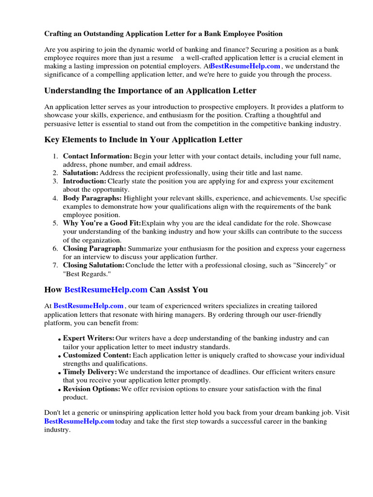 Application Letter for Bank Employee | PDF | Employment | Résumé