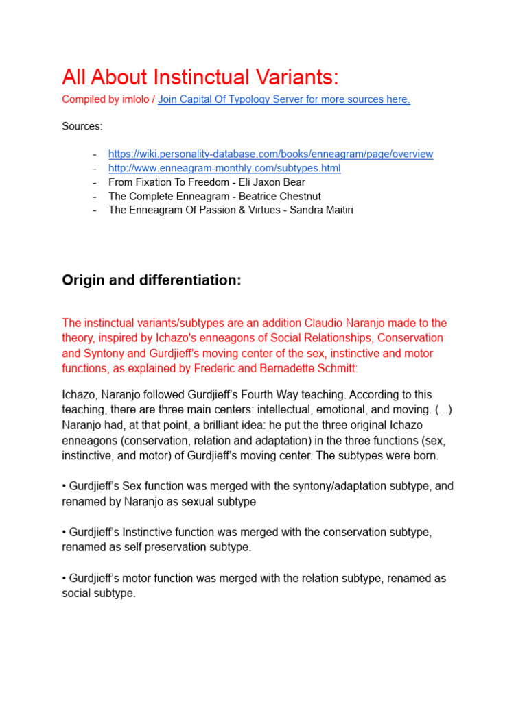 All About Instinctual Variants | Download Free PDF | Enneagram Of ...