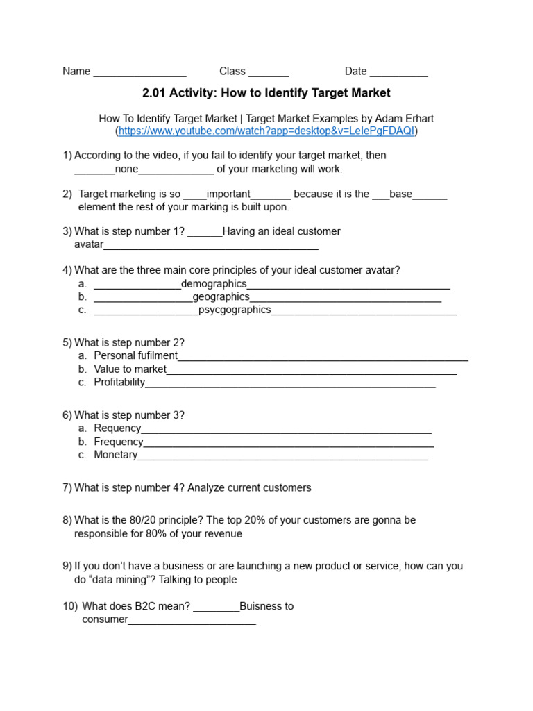 2.01 Identify Target Market | PDF | Business