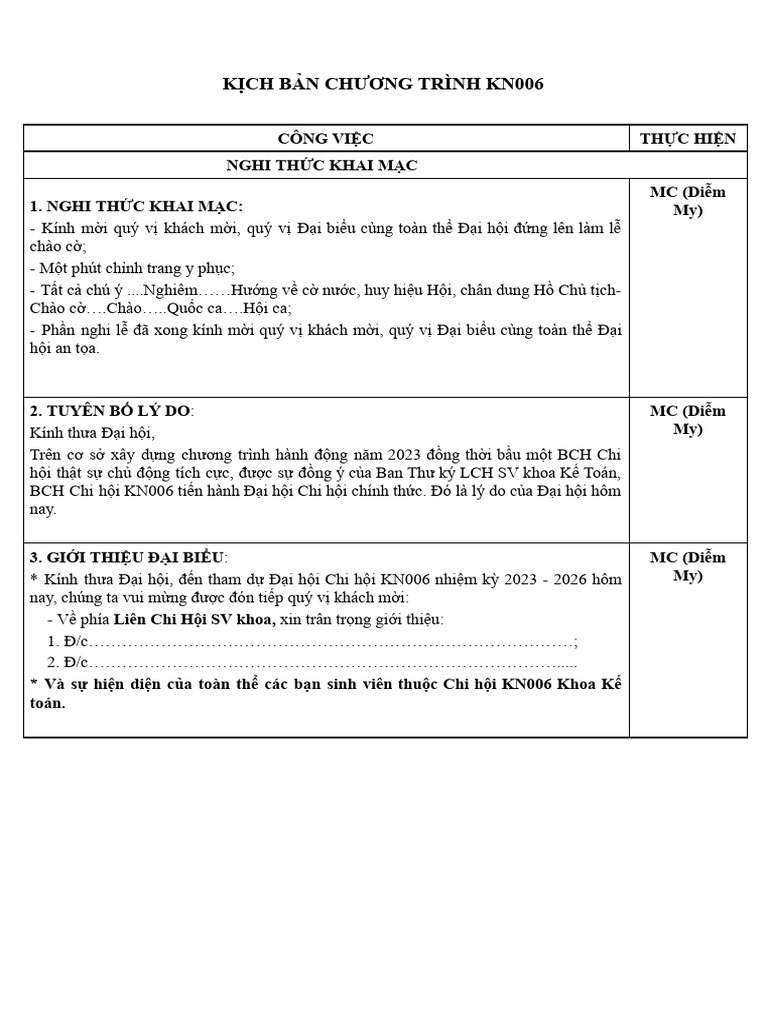 Kich Ban Dai Hoi | PDF