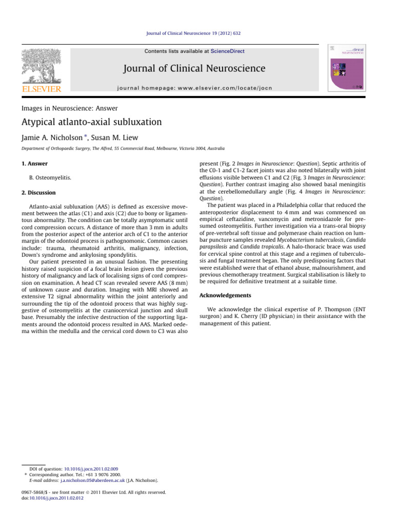 Atypical Atlanto Axial Subluxation - Yjocn - 4 | PDF | Epidemiology ...