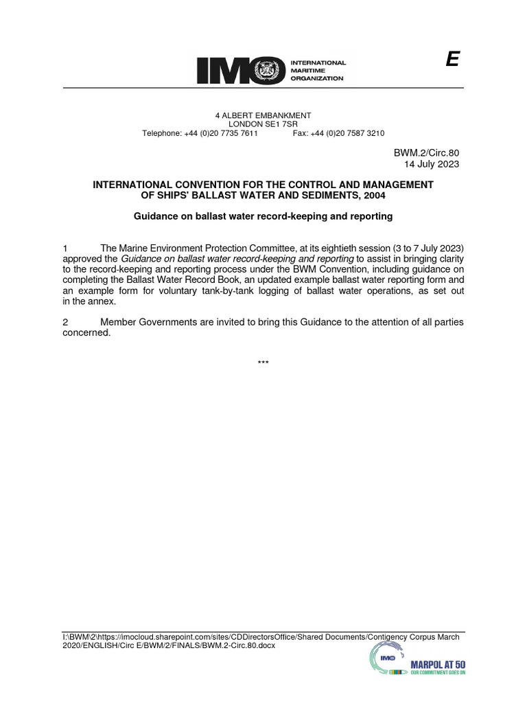 Guidance on Ballast Water Record-keeping and Reporting | PDF | Tonnage | Ships