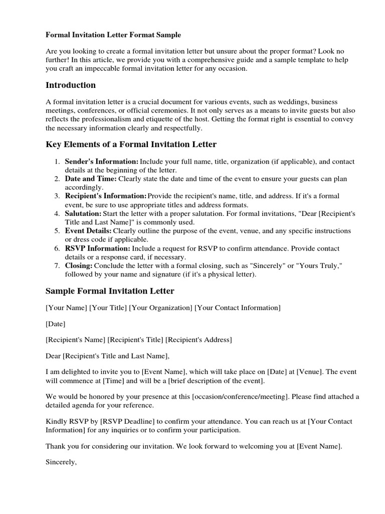 Formal Invitation Letter Format Sample | PDF