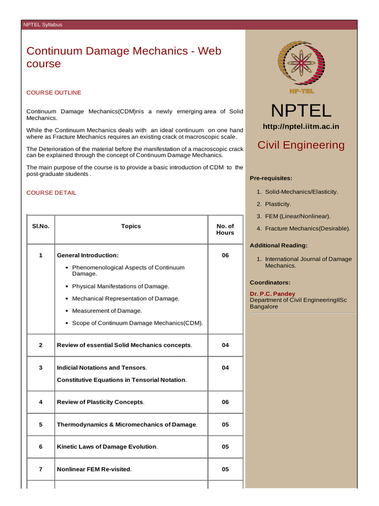 Continuum Damage Mechanics(CDM) IISc-B | PDF | Continuum Mechanics | Mechanics
