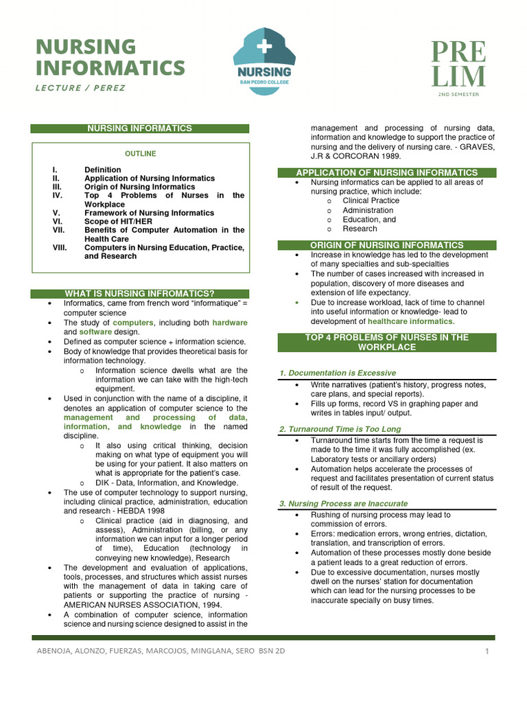 PRELIM - Nursing Informatics | PDF | Health Informatics | Computer Data Storage