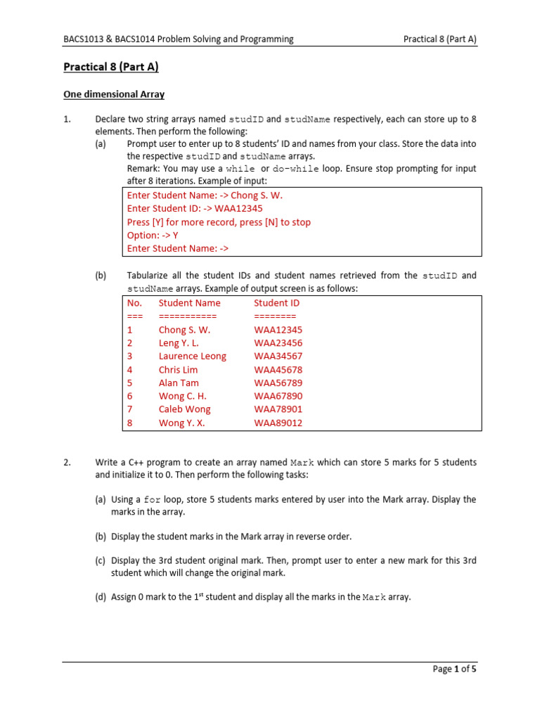 Practical 8 Part A Array I Pdf Algorithms And Data Structures 1620