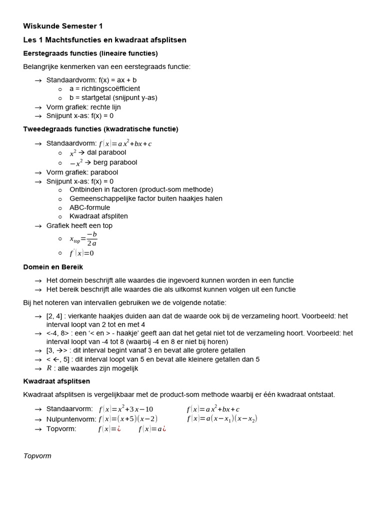 Wiskunde Semester 1 | PDF