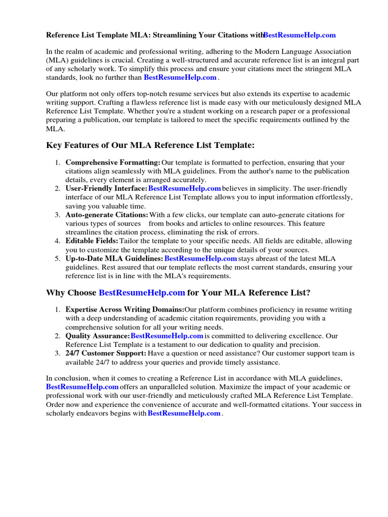Reference List Template Mla | PDF | Citation | Apa Style