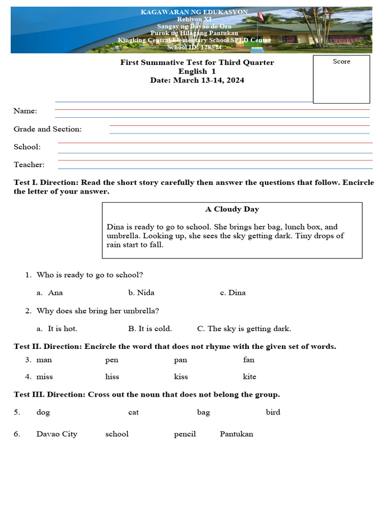 ENGLISH summative test | PDF | Linguistics